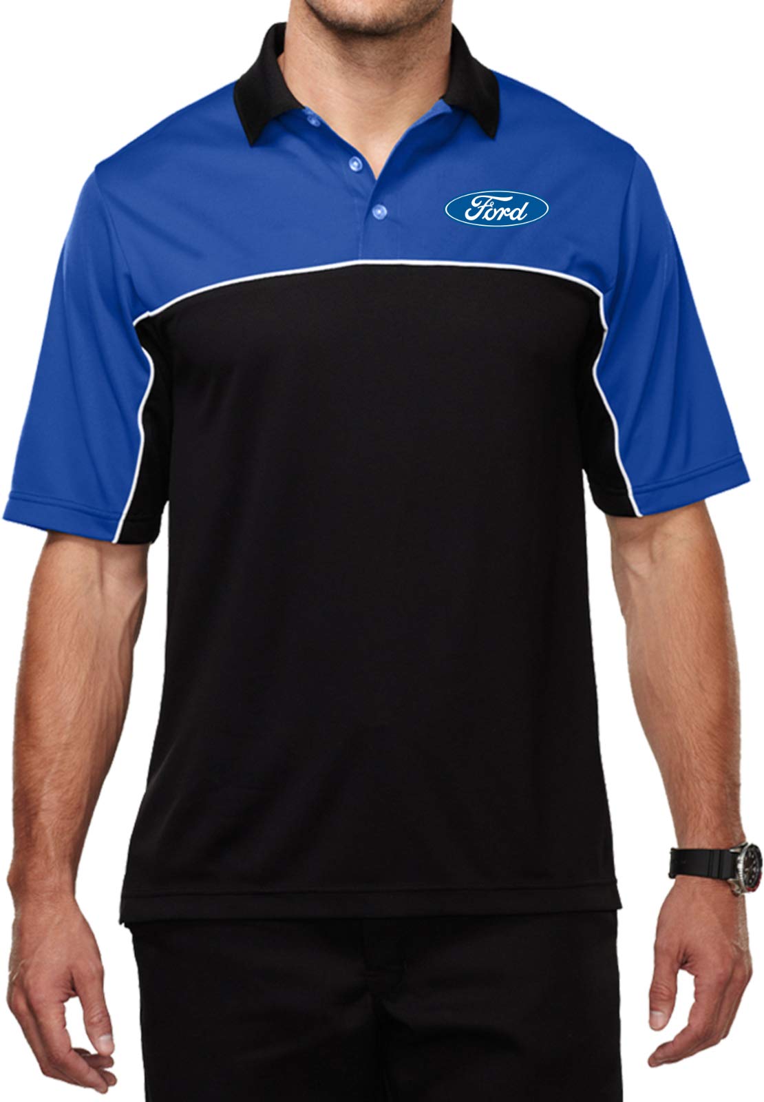 Ford Oval Pocket Print Mens Moisture Wicking Polo, Royal 3XL