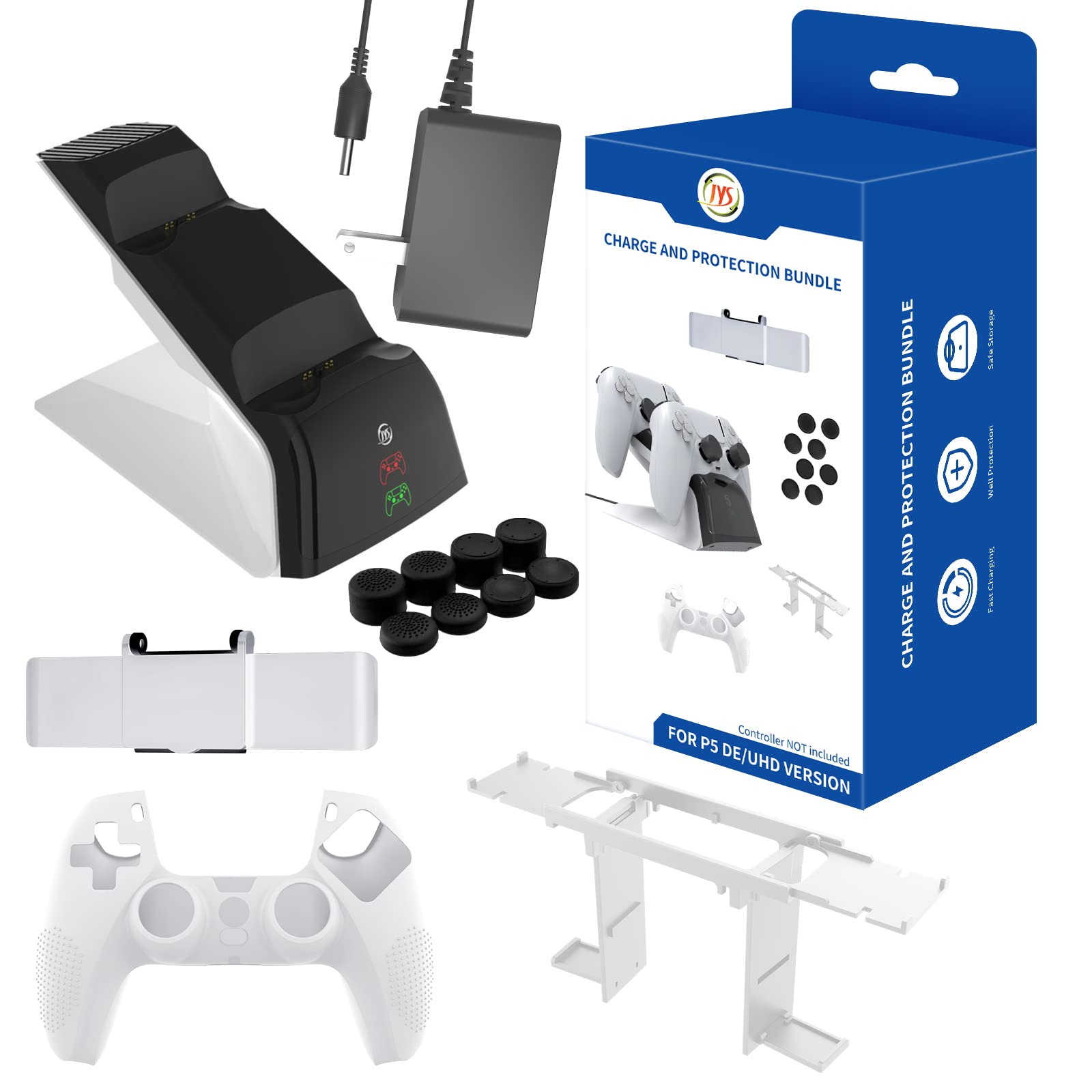 JOYTORN PS-5 Controller Charging Station Accessories Kit with PS-5 DualSense Controller Charger Dock,Silicone Case,Thumb Caps,PS-5 Camera Protective Case,Headset Holder