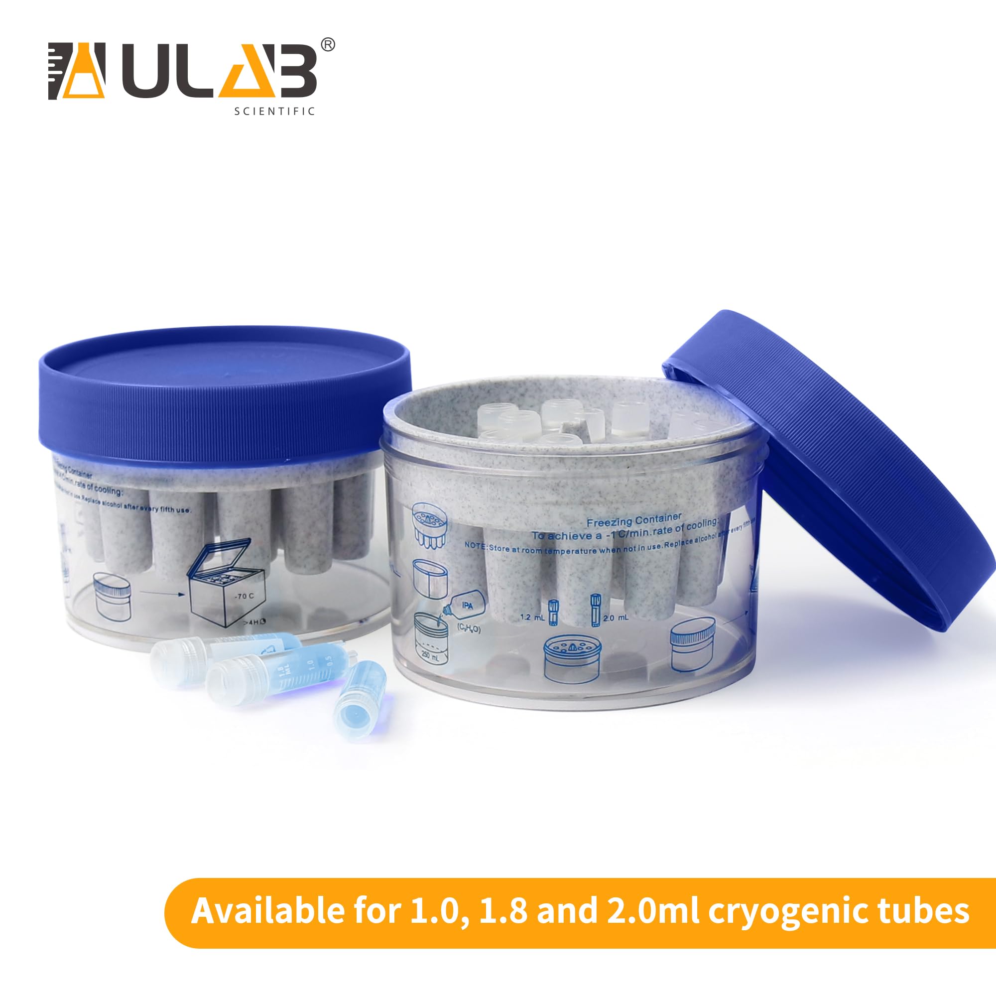 ULAB Scientific Cryo-Safe -1℃(-33.8℉) Freezing Container, Polycarbonate Jar with High-Density Polyethylene Closure, 18-Place Tube Holder, UCP1001