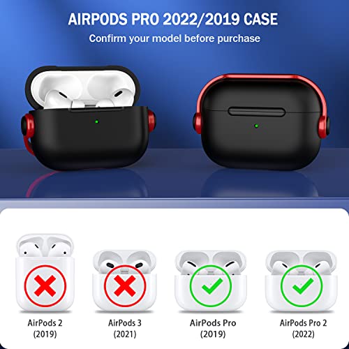 R-fun Airpods Pro 2nd/1st Generation Case Cover (2022/2019) with Secure Lock, Music Headset Earphone Protective Case Cover with Cleaning Kit Compatible for Apple Airpods Pro case, Black & Red