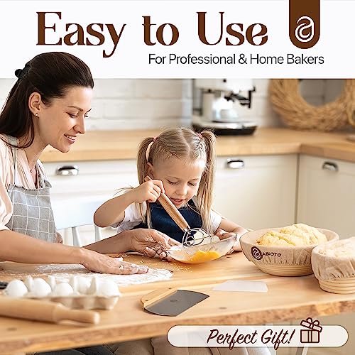 Sourdough Bread Baking Supplies and Proofing Baskets, A Complete Bread Making Kit Including 10" Round & 11" Oval Rattan Bannetons, Bread Lame, Bowl & Dough Scrapers, Danish Whisk and Linen Liners