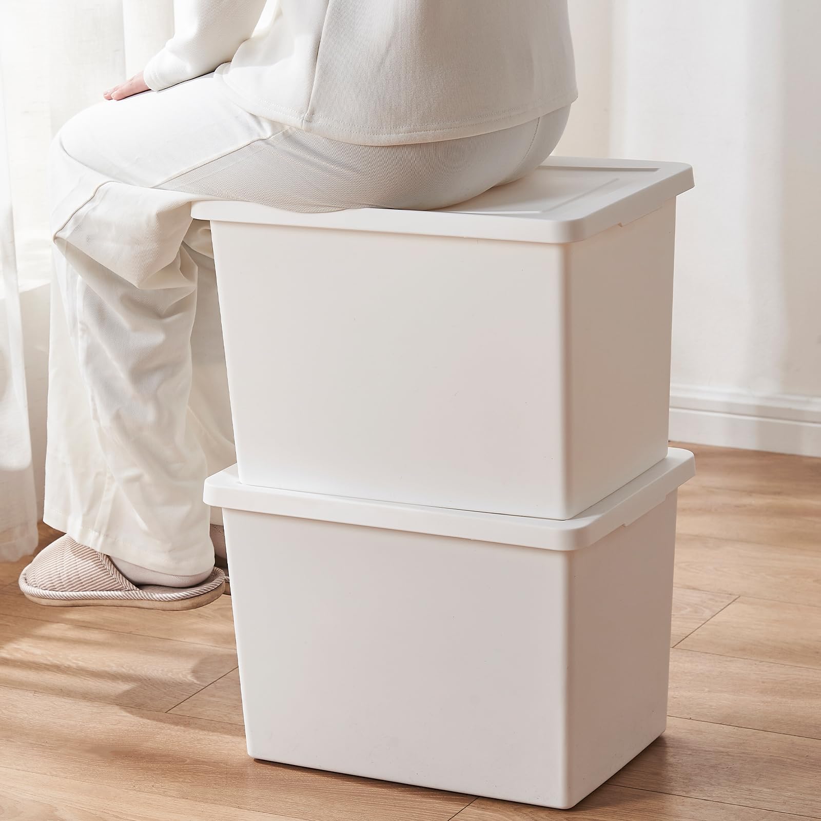 Yishyfier White Storage Bins with lids,Stackable Plastic Boxes Set of 4,Storage Box with handle for Organizing Snacks, Crafts,Crafts, Tools,books(white, 4XL)