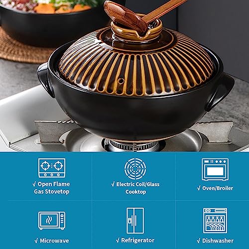 Sanbege Large Korean Ceramic Bowl with Lid and Trivet, 54 oz Sizzling Hot Pot with Double Handles for Cooking and Serving Dolsot Bibimbap, Soup, Rice, Stew, Casserole, Noodle (Retro Copper)