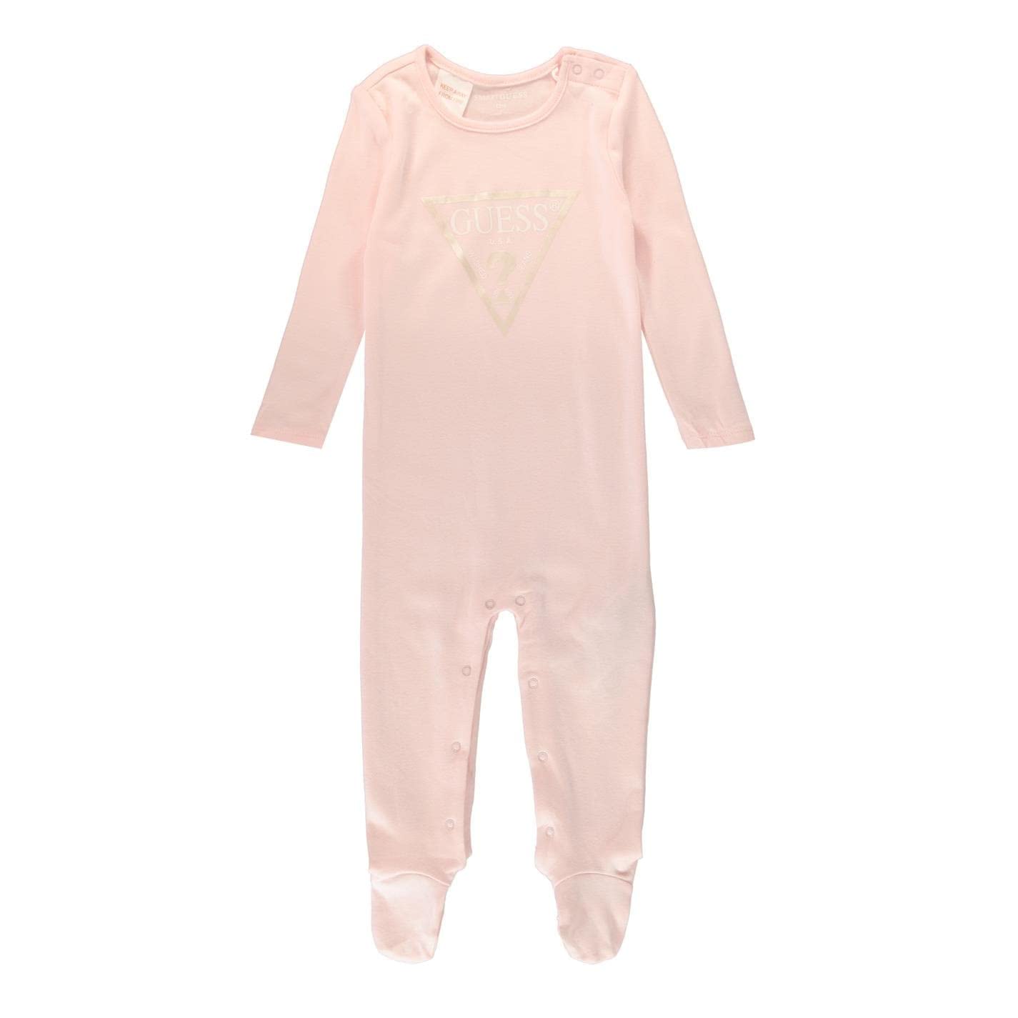 GUESS Unisex Organic cotton jersey screen print logo footie coverall, Ballerina, 0/3M