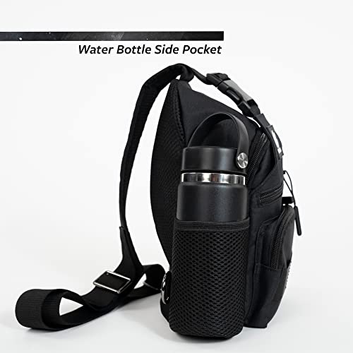 Volana Small Crossbody Backpack Sling bag for Men and Women (Black), lightweight Shoulder bag travel hiking Chest bag daypack