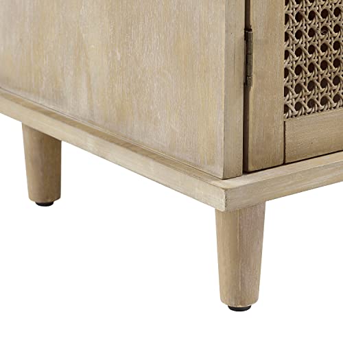 Volans Set of 2 Accent Storage Cabinet with Woven Rattan Wicker Doors, Sideboard Buffet Cabinet for Entryway, Hallway or Living Room, Rubber Wood Veneer