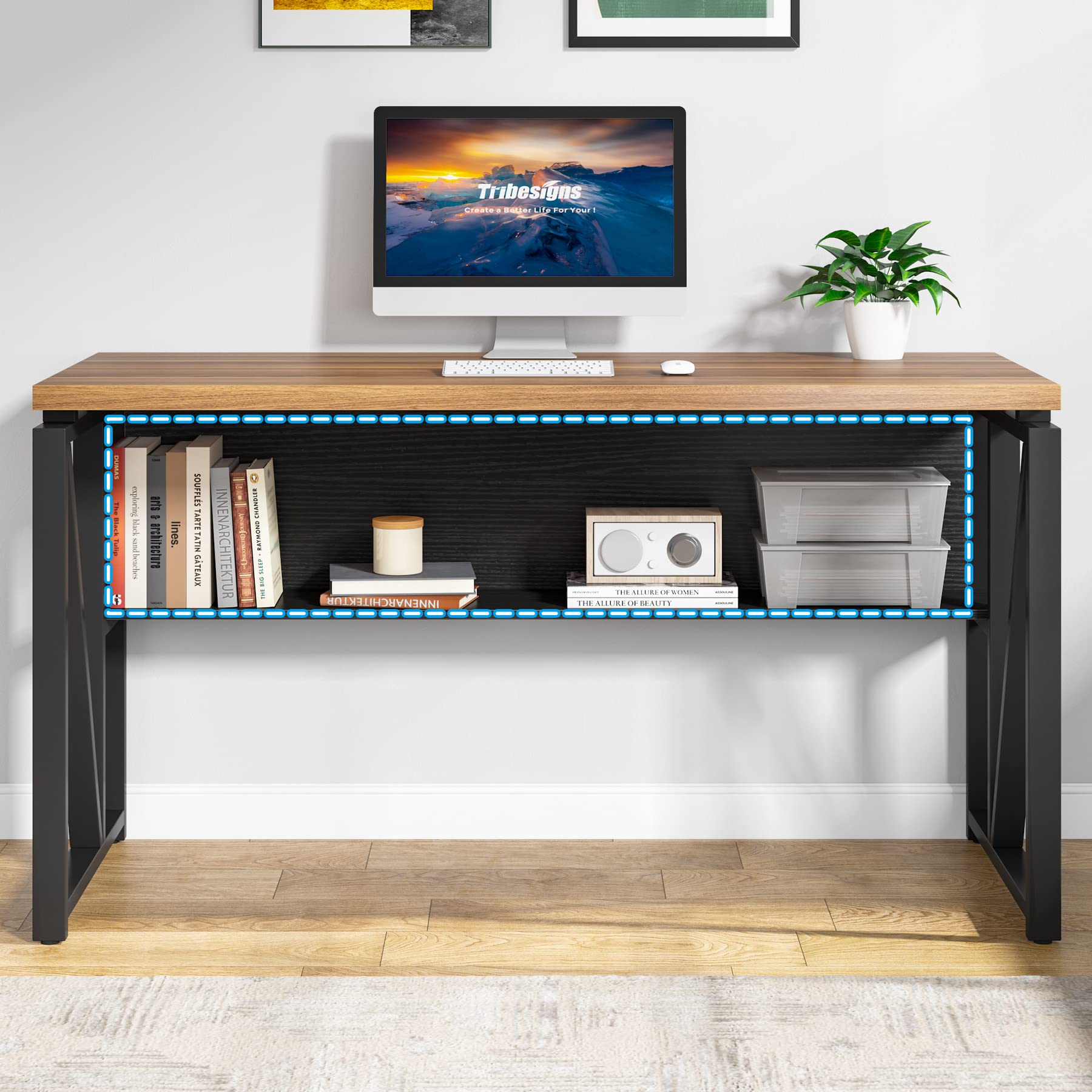 Tribesigns Desk with Drawer, 55" Long Computer Desk with Storage Rack and Mobile Document Cabinet, Home Office Furniture Set Executive Desk (Brown, 55" (Brown, 55)