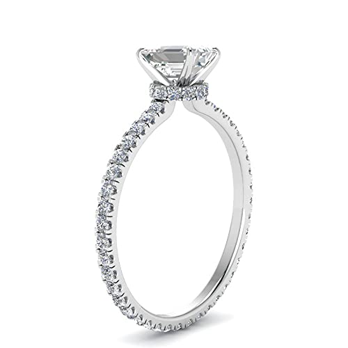 GROWNMINE Hidden Halo 1 Carat White Emerald Cut Moissanite Ring In 925 Sterling Silver For Gift (Emerald - 6.5)
