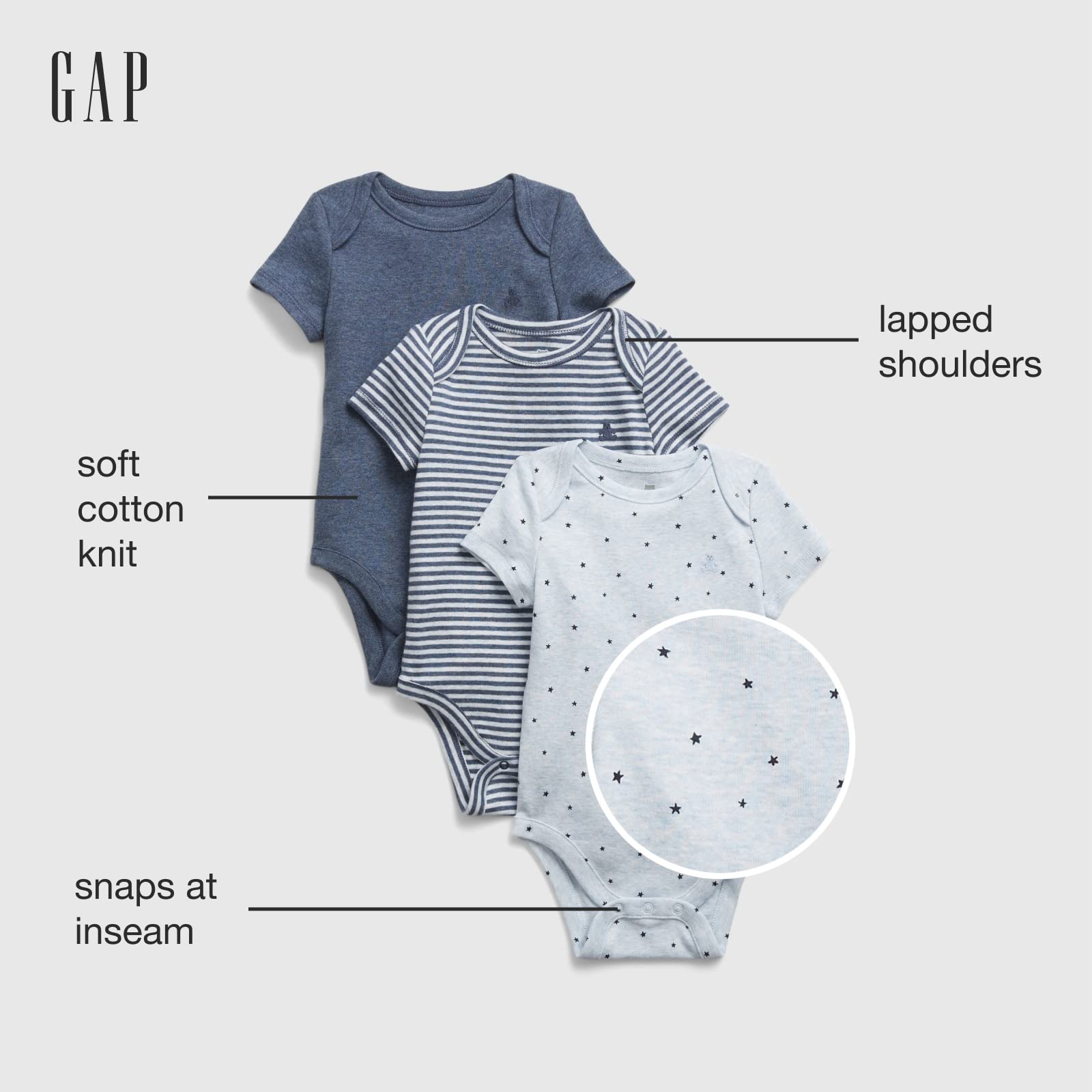 GAP unisex baby First Favourite Short Sleeve Bodysuits, Blue Star 816, 3-6M US