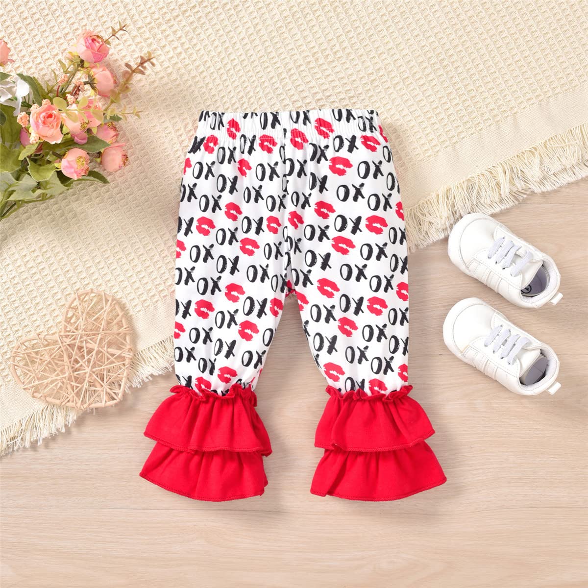 Newborn Baby Girl My First Valentines Day Outfits My 1st Valentines Day Romper+Pants+Headband Clothes Set (Red, 0-3 Months)