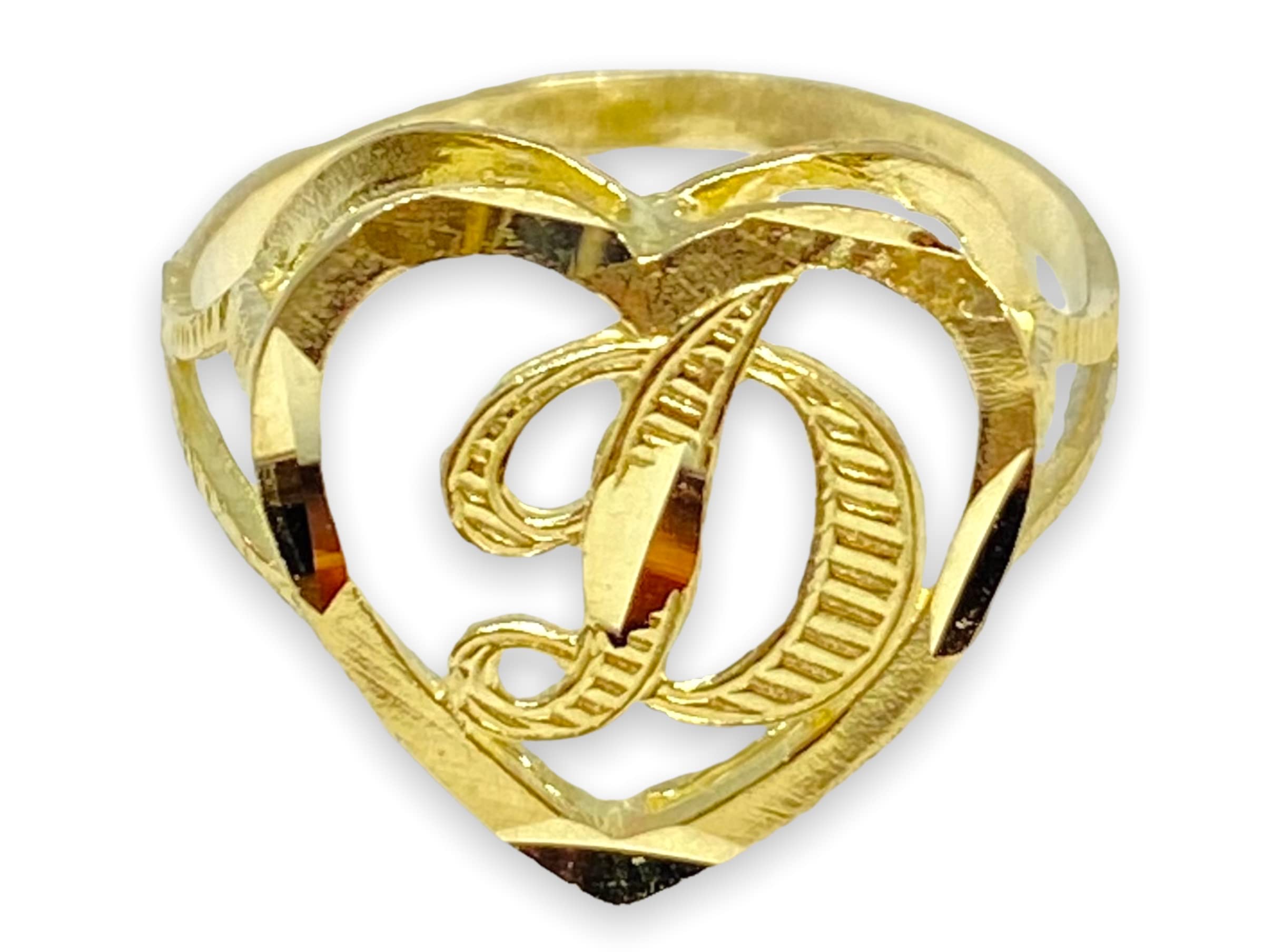 LADIES DIAMOND-CUT 12 MM LONG HEART INITIAL CURSIVE ALPHABET LETTER RING REAL 10K YELLOW GOLD 4008 (C)