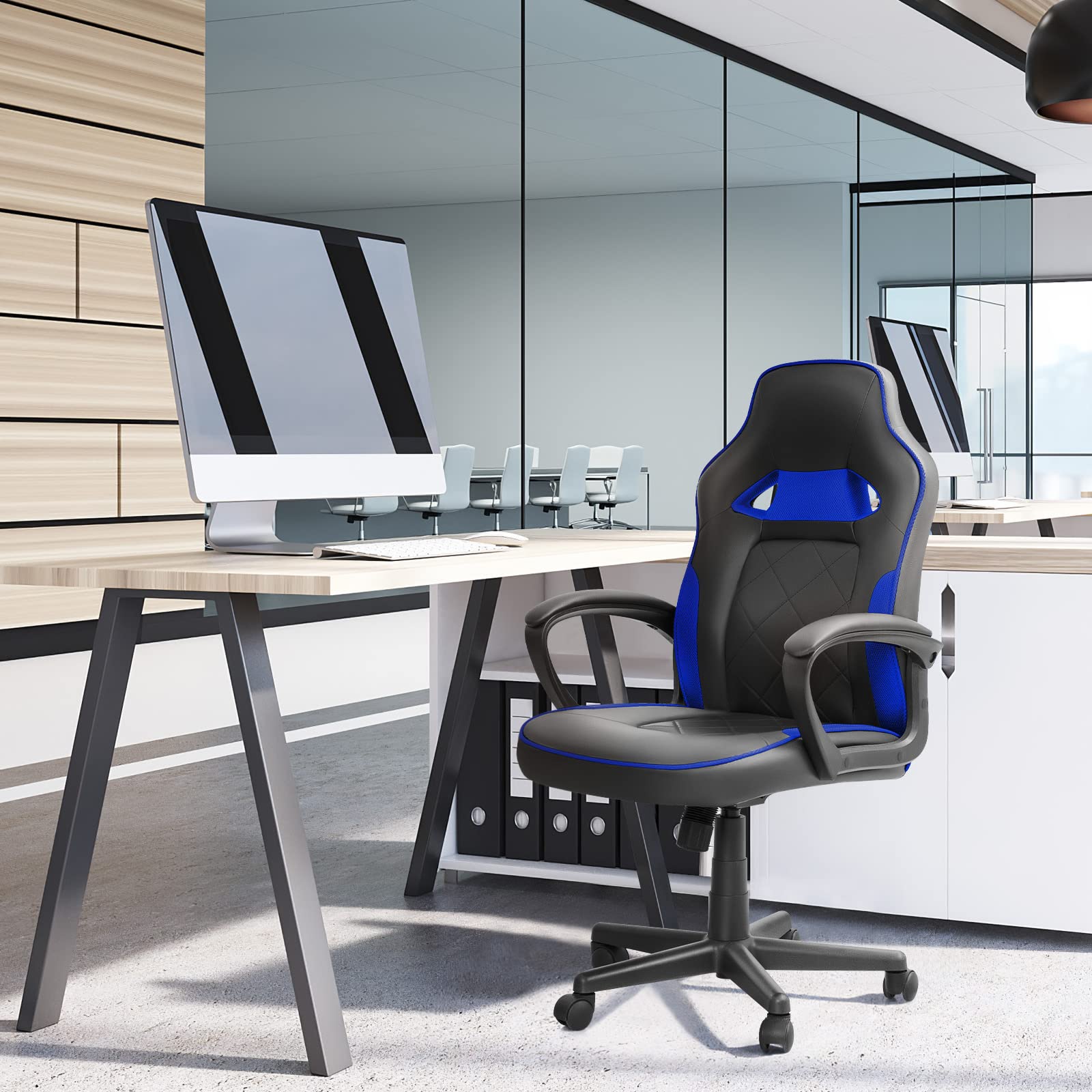 Furmax Gaming Chair PC Computer Desk Chair Comfortable Office Chair Racing Style PU Leather Executive Chair with Lumbar and Back Support, Swivel Task Chair (Black)
