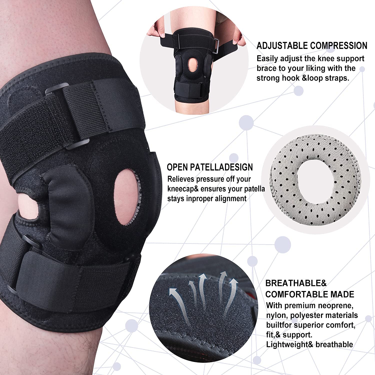 GP Knee Support for Joint Pain Knee Brace with Side Stabilizers and Adjustable Strap for Prevention and Relif of Injuries Pain, Workout Offering Support for Patella Tendon (Black, Medium)