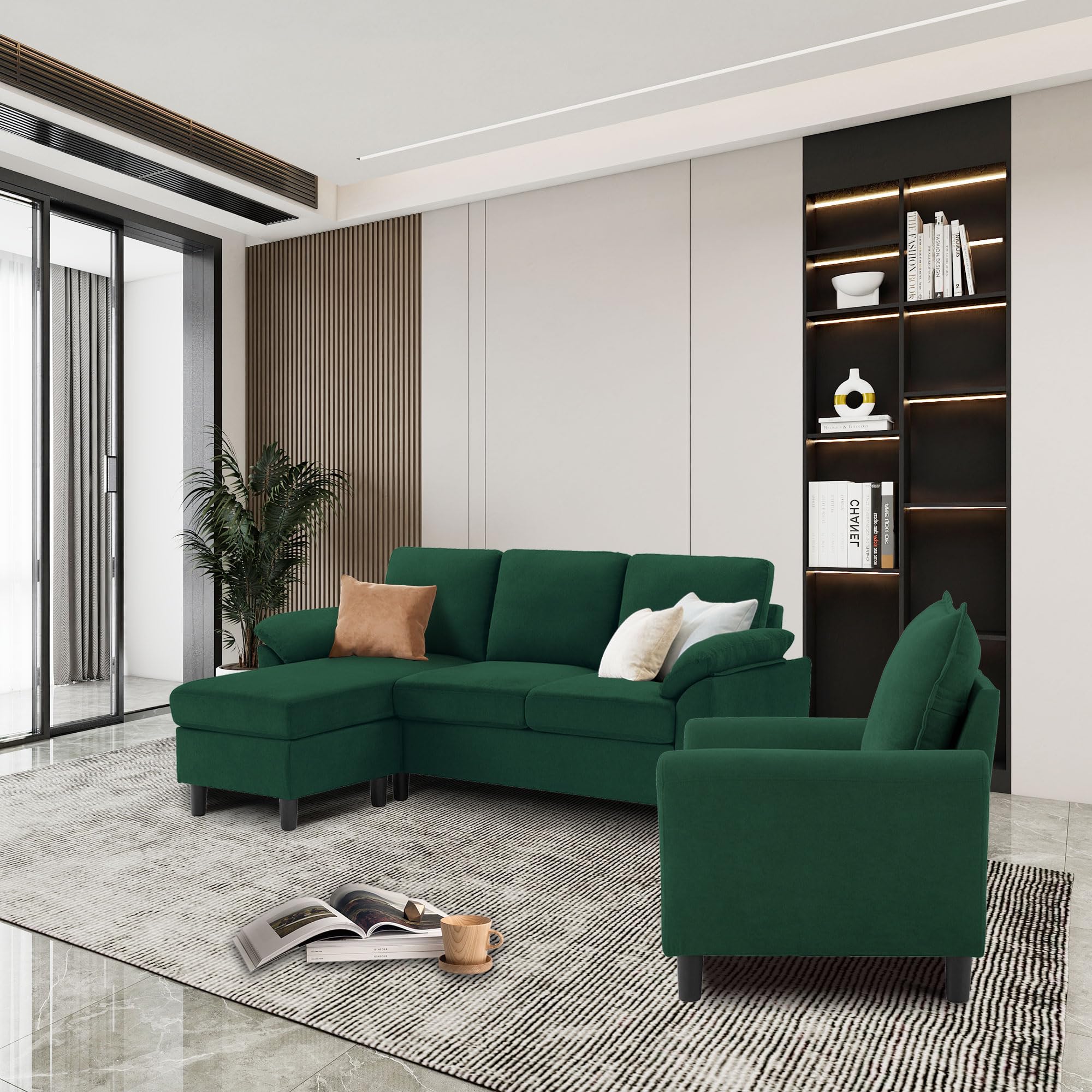Tornama 79" Convertible Sectional Sofa Set, Small L Shaped 3-Seat Couch with Reversible Chaise and Accent Chair, Modern Linen Sofas Couches for Living Room, Dark Grey