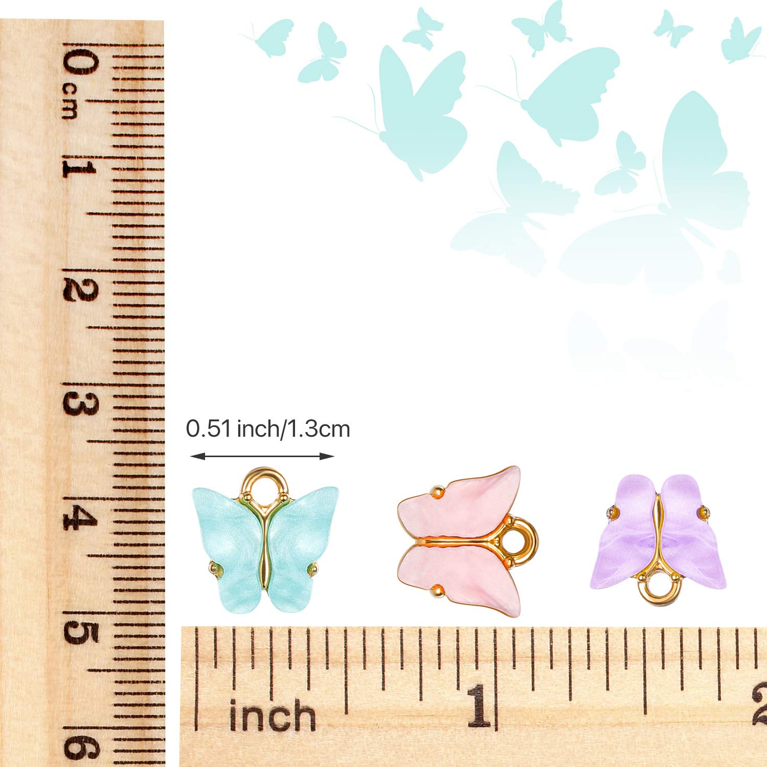 Hicarer 30 Pieces Butterfly Charms Acrylic Pendant Bracelet Charms for Jewelry DIY Necklace Bracelet Earring Making Crafting Accessory (Multicolor)