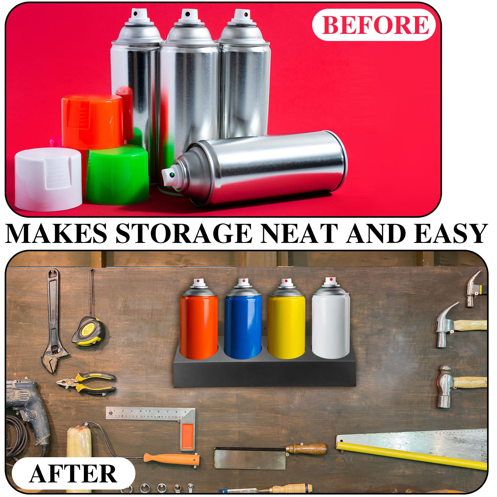 Tandefio Spray Can Holder Wall Mount Spray Bottle Holder Aerosol Can Holder Metal Paint Can Organizer Spray Can Rack for Garage Enclosed Trailer Shop Workspace Storage(2 Pcs,Black,6 Can)