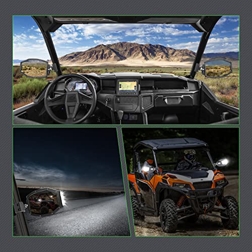 UTV Side View Mirrors, Nibright Ranger Side Mirrors Aluminum w/LED Lights Compatible with Polaris Ranger General, Can Am Defender Maverick Trail, Work with Pro-Fit Cab