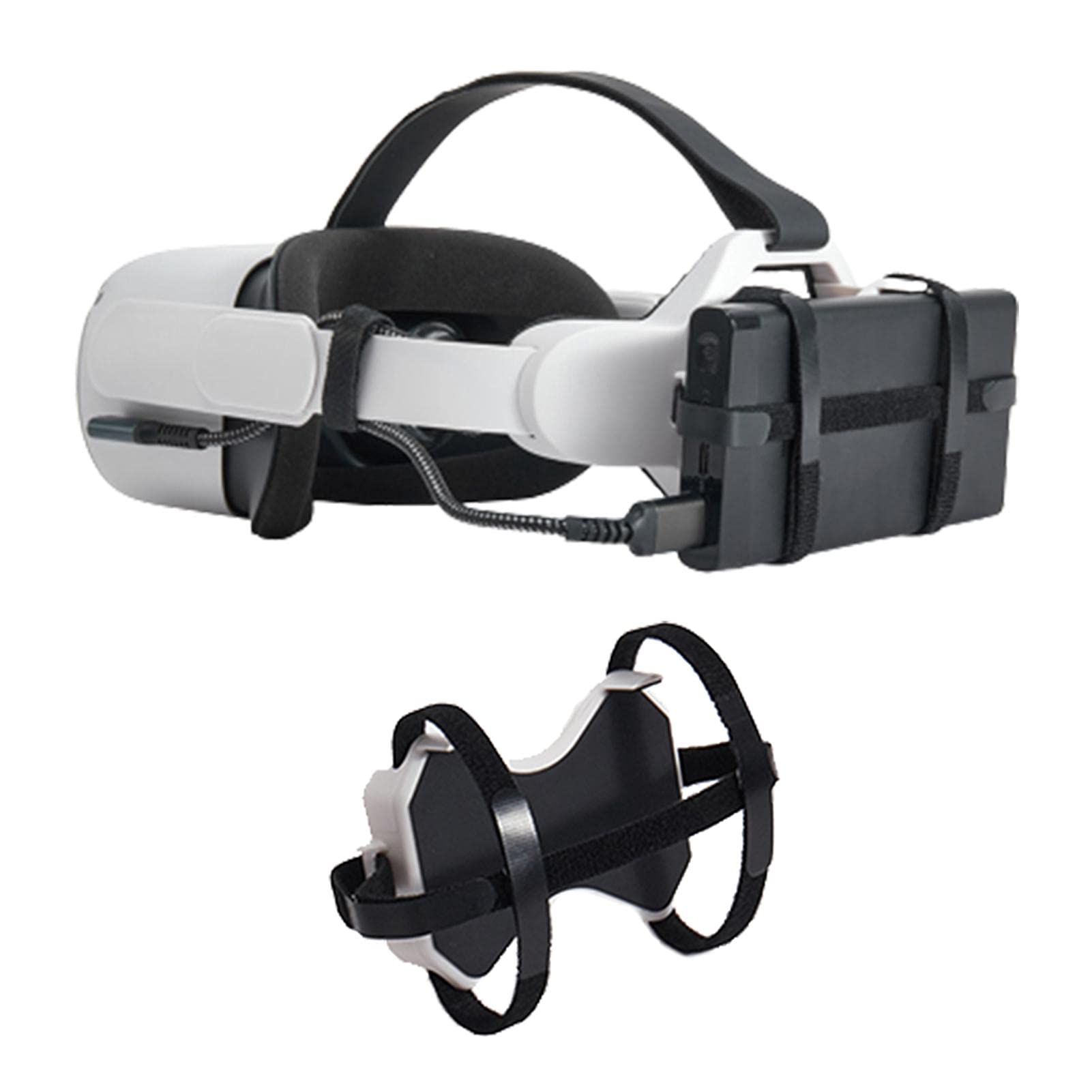 Houseen Head Strap for Oculus Quest 2, Adjustable Powerbank Fixing Bracket Head Strap Replacement Accessories for Oculus Quest 2(Black + White)