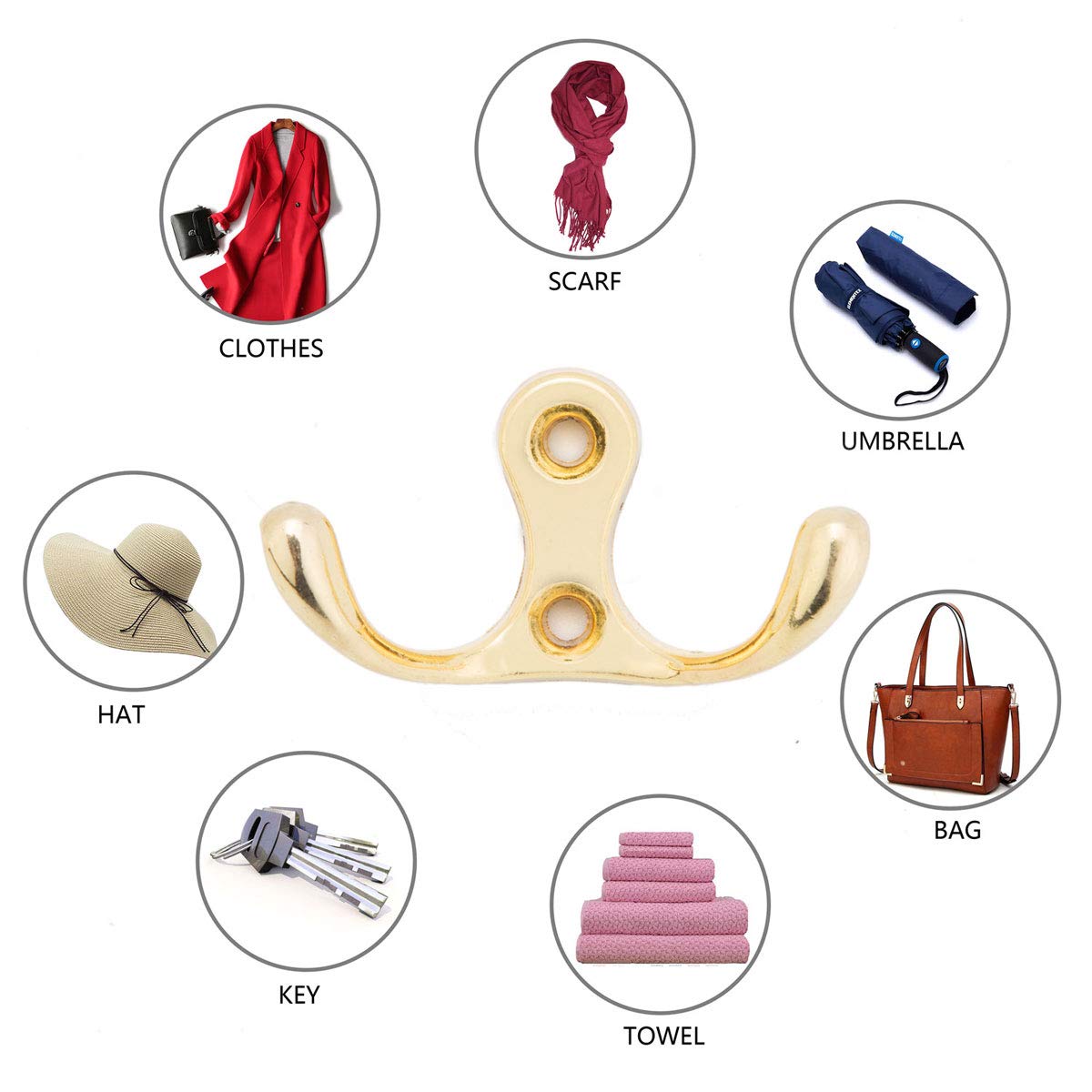 Ulifestar Coat Hook Coat Rack,Double Prong Metal Towel Hook Wall Hook for Hanging Clothes,Pants,Purse,Robe,Towel,Belt,Tie,Key,Mug,Cup,Wreath,Heavy Duty Rustic Bathroom Hanging Hooks,8Pcs (Gold)