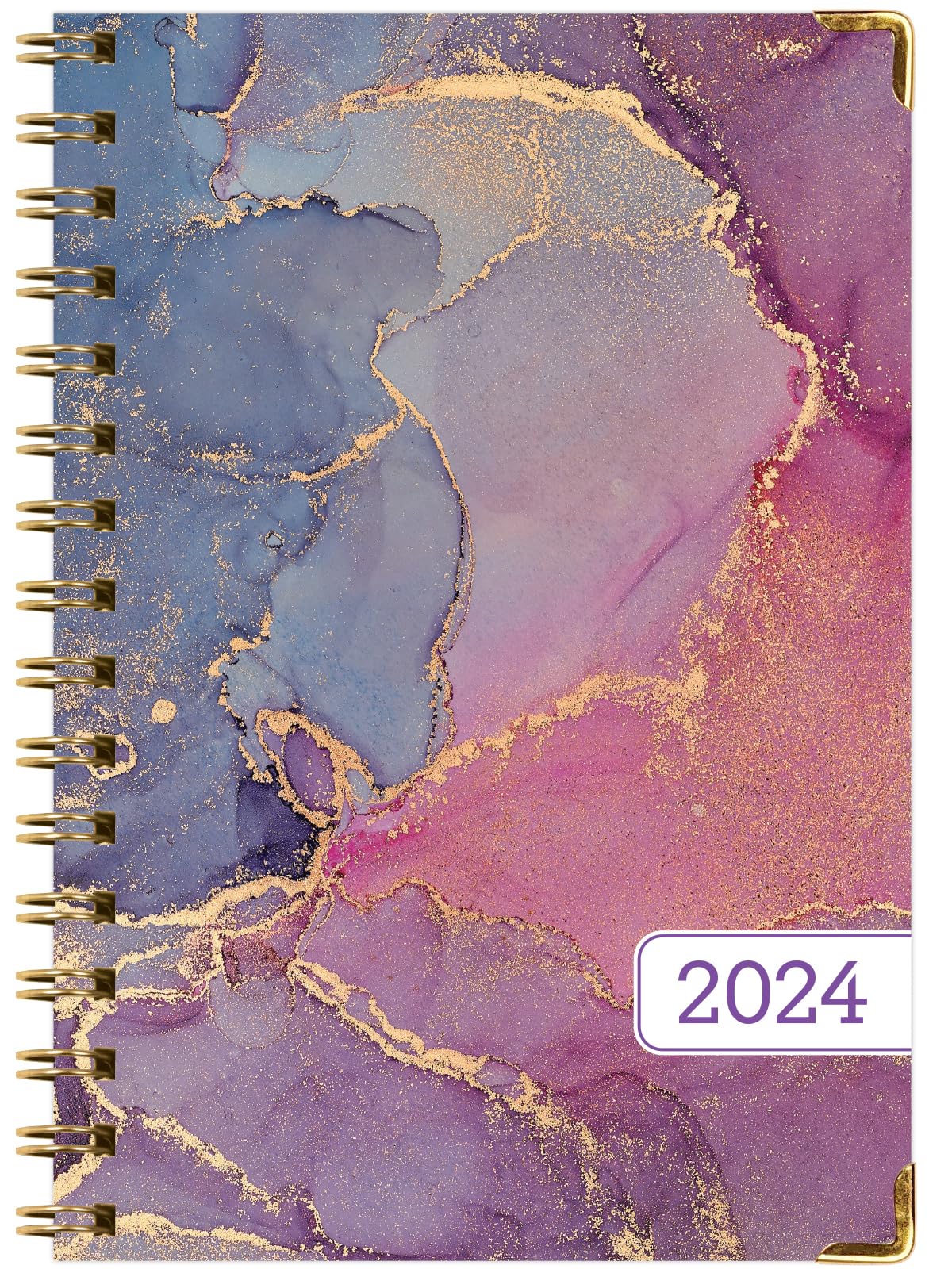 Global Printed Products HARDCOVER 2024 Planner: (November 2023 Through December 2024) 5.5"x8" Daily Weekly Monthly Planner Yearly Agenda Bookmark, Pocket Folder & Sticky Note Set (Pink Purple Marble)