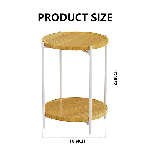 Round End Table,Side Table Modern Nature Texture Coffee Table Nightstand Bedside Wood Table Outdoor & Indoor Accent Table for Small Spaces,Bedroom,Patio