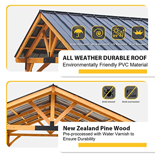 U-MAX Wooden Gazebo 14.5x11ft for Outdoor BBQ Grill and Relaxation, Sturdy Brown Permanent Pavilion for Patios, Gardens, and Lawns