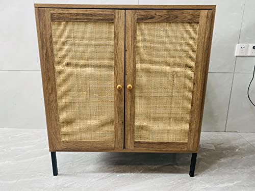RAODIK Walnut Color Storage Cabinet with 2 Rattan Doors,Liquor Cabinet for Bar, Dining Room, Hallway, Cupboard Console Table, Accent Cabinet, 31.5X 15.75X 34.66 Inches