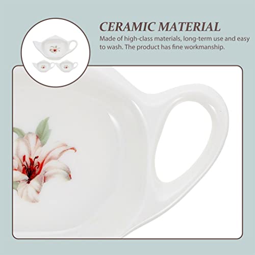 Tea Spoon Rest Jewelry Tray Ceramic Teabag Holder, Tea Bag Holder Teapot Shaped Resting Saucer Spoon Rests Teabag Saucer Seasoning Dish Loose Tea Dish Jewelry Organizer Stand