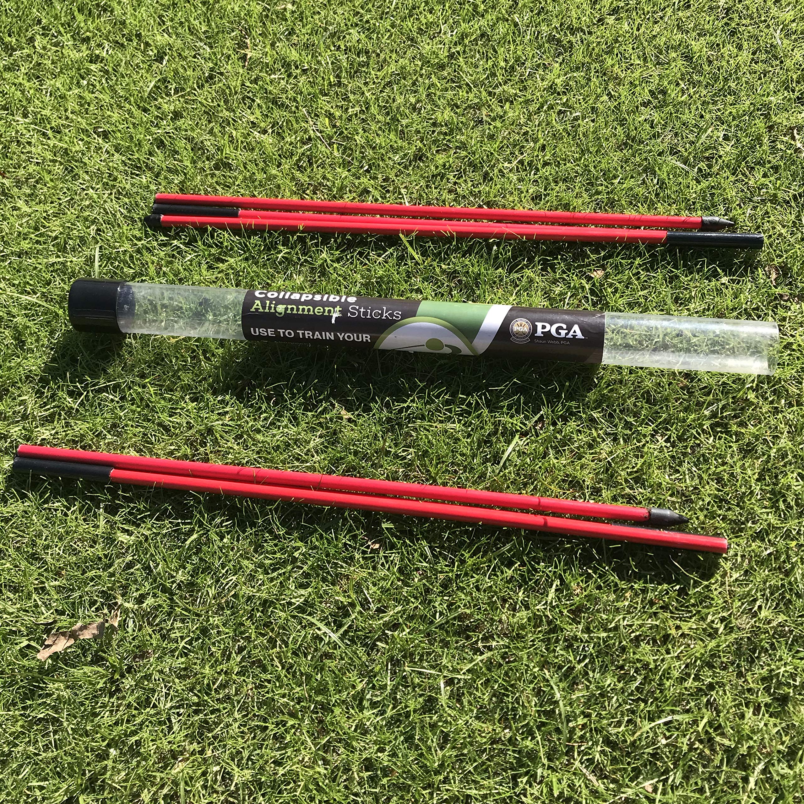 Golf Alignment Sticks by Shaun Webb, PGA (Pack of 2) 40-inch Collapsible Alignment Stick Golf Training to Set up Your Body, Balls and Club in Perfect Alignment. Clear Tube Case - Golf Training Sticks