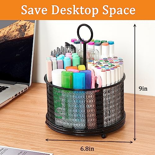 Spacrea Pencil Holder for Desk - 360°Degree Rotating Pen Organizer, Desk Organizer with 4 Compartments, Pen Holder for Desk, For School, Classroom, Office, Art Supplies(Black)