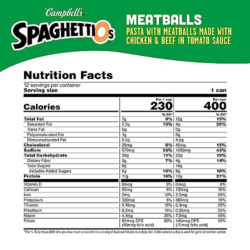 SpaghettiOs Canned Pasta with Meatballs, 15.6 oz Can (Pack of 12)