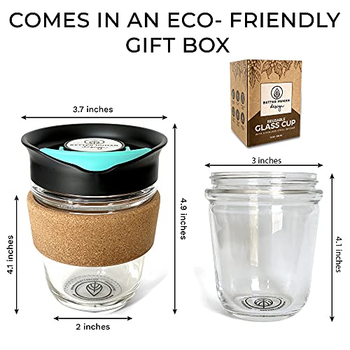 Reusable Glass Cup + Stainless steel Tea Infuser & Twist on Lid - Microwavable Travel Coffee Mug - Cork Sleeve - 18oz Portable Cold Brew maker - Loose Leaf Diffuser + Brewing Tumbler togo