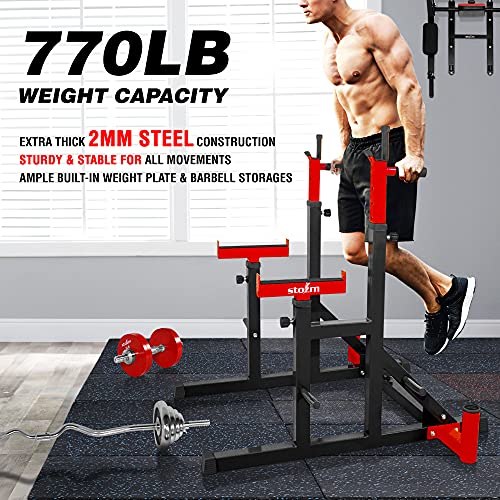 STOZM Combo Barbell Rack & Adjustable Weight Bench (Red)