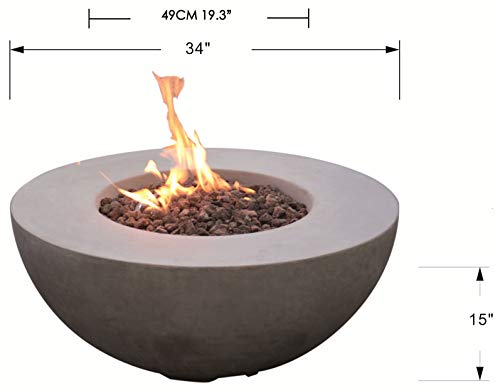 Modeno Roca Outdoor Fire Pit Propane Table 34 Inches Round Firepit Table Concrete High Floor Clearance Patio Heater Electronic Ignition Backyard Fireplace Cover Lava Rock Included