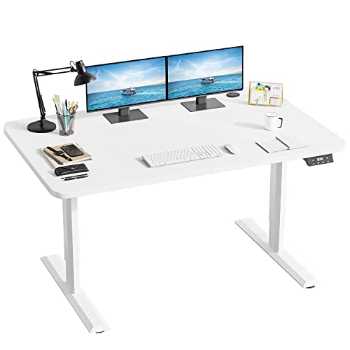 YESHOMY Electric Standing Desk Height Adjustable Table Ergonomic Home Office Workstation with Cup Holder and Headphone Hook, 55", White