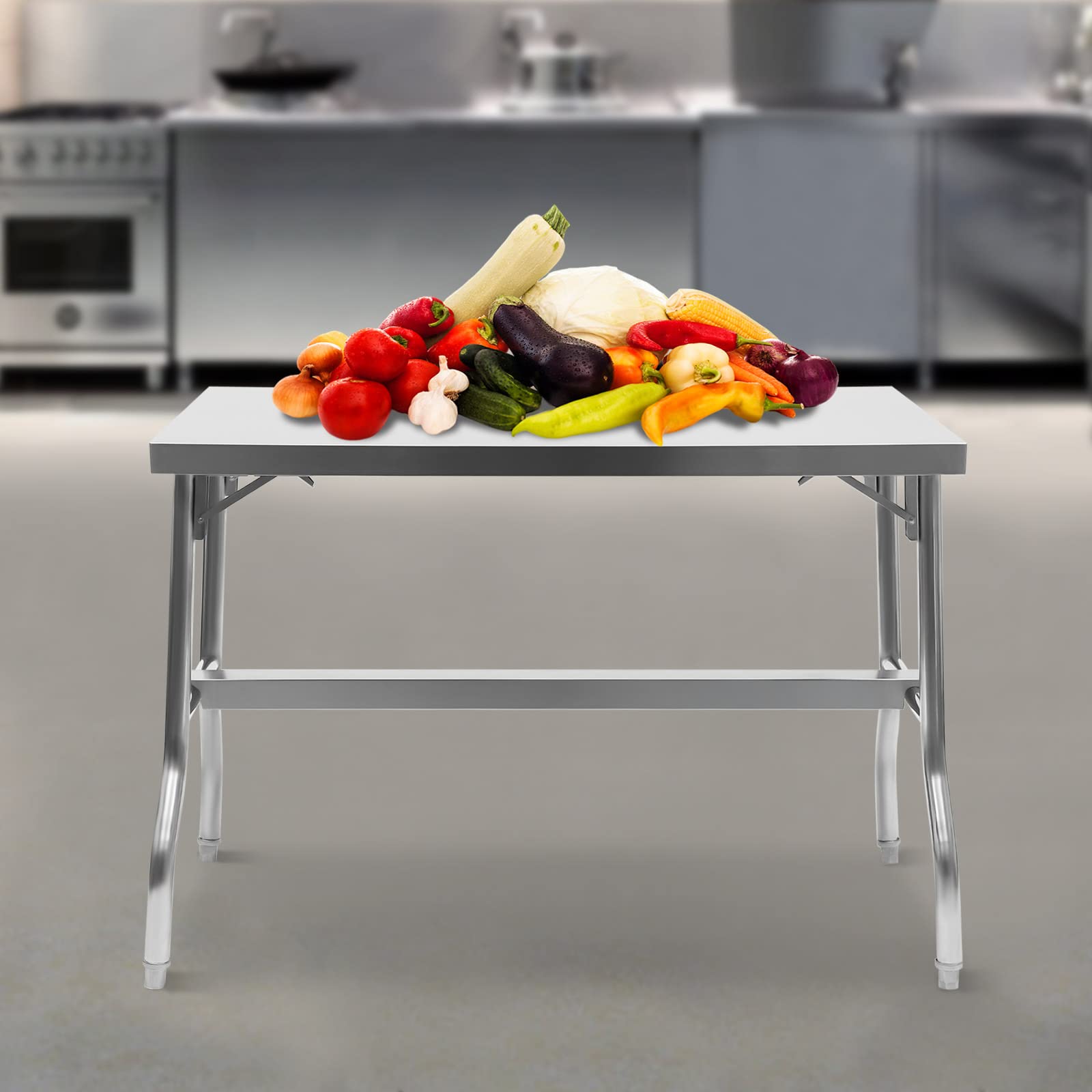 YIYIONCE Commercial Worktable & Workstation 48 x 24 In Stainless Steel Table Folding Food Workbench with 1102 LBS Load Heavy-duty Food Preparation Tables Kitchen Table for Restaurants Cafes | US STOCK