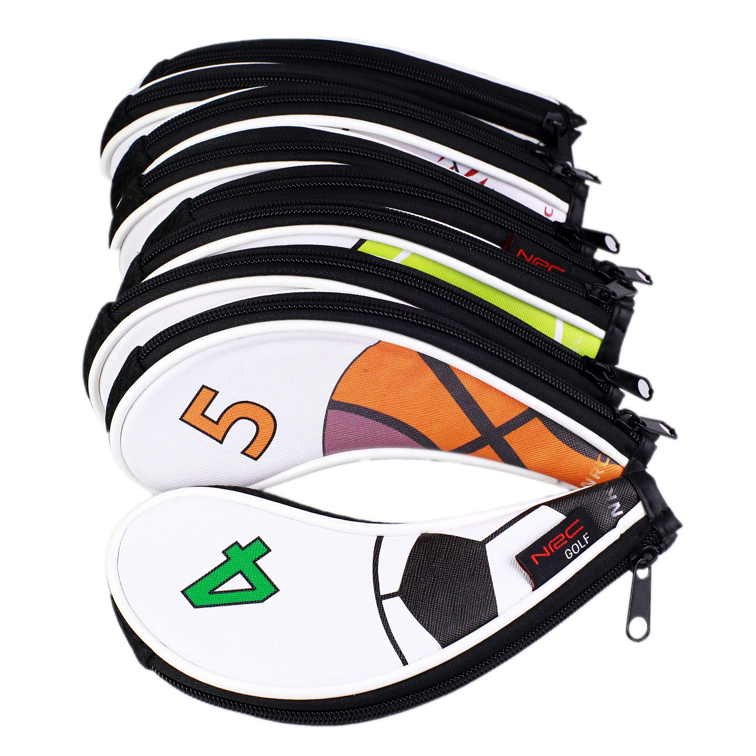 Golf Iron Head Covers 9Pcs/ Set Golf Iron Club Head Covers Handed Zipper Closure Thick Synthetic Leather Fit All Brands Titleist,Callaway,Ping,Taylormade,Cobra Etc. (Black)