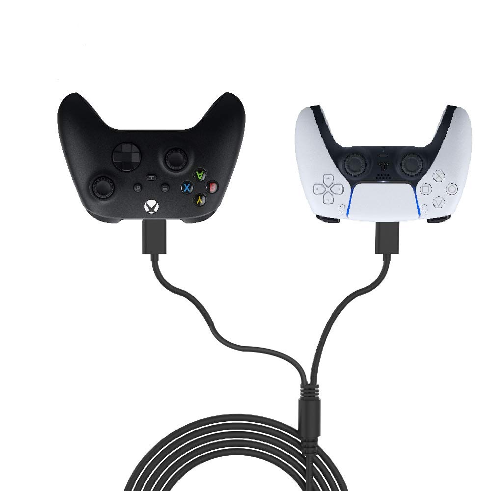 HEATFUN USB Type C Cable for PS5 Xbox Series X Controller, 2 in 1 USB C Charger Cable for Switch Pro Controller, Poke Ball Plus Controller and Android Devices - 1 Pack