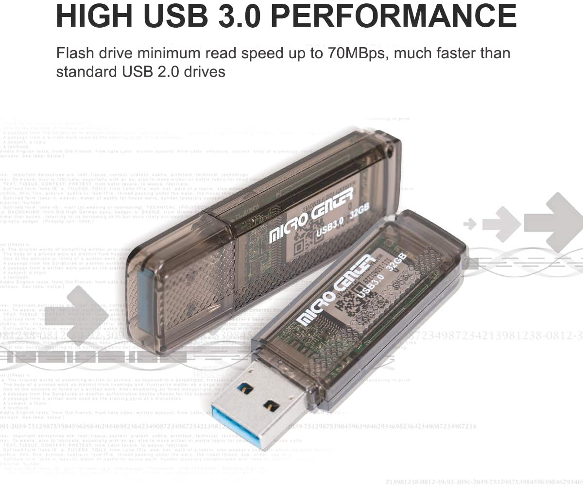 Micro Center SuperSpeed 2 Pack 32GB USB 3.0/USB3.1 Gen1 Flash Drive Gum Size Memory Stick Thumb Drive Data Storage Jump Drive (32G 2-Pack)