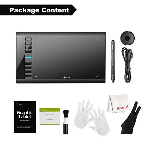 UGEE M708 10 x 6 inch Large Drawing Tablet with 8 Hot Keys, Passive Stylus of 8192 Levels Pressure, Graphics Tablet for Paint, Design, Art Creation Sketch
