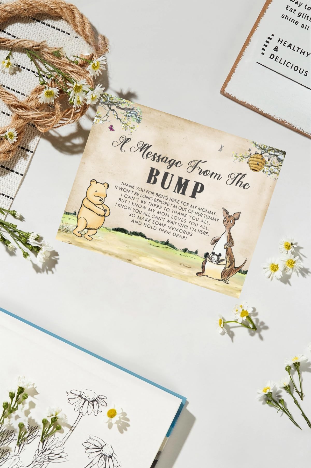 Unbala Cute Bump Centerpieces for Tables Winnie Table Sign Classic Pooh Baby Shower Decorations Winnie Birthday Decorations (8x10in), Beige
