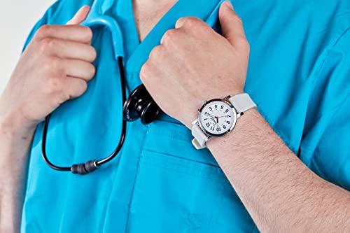 Speidel Original Scrub Watch™ Nurses Doctors Medical Professionals Students Men Women Easy Read Dial Military Time Red Second Hand Silicone Band Water Resistant-Black