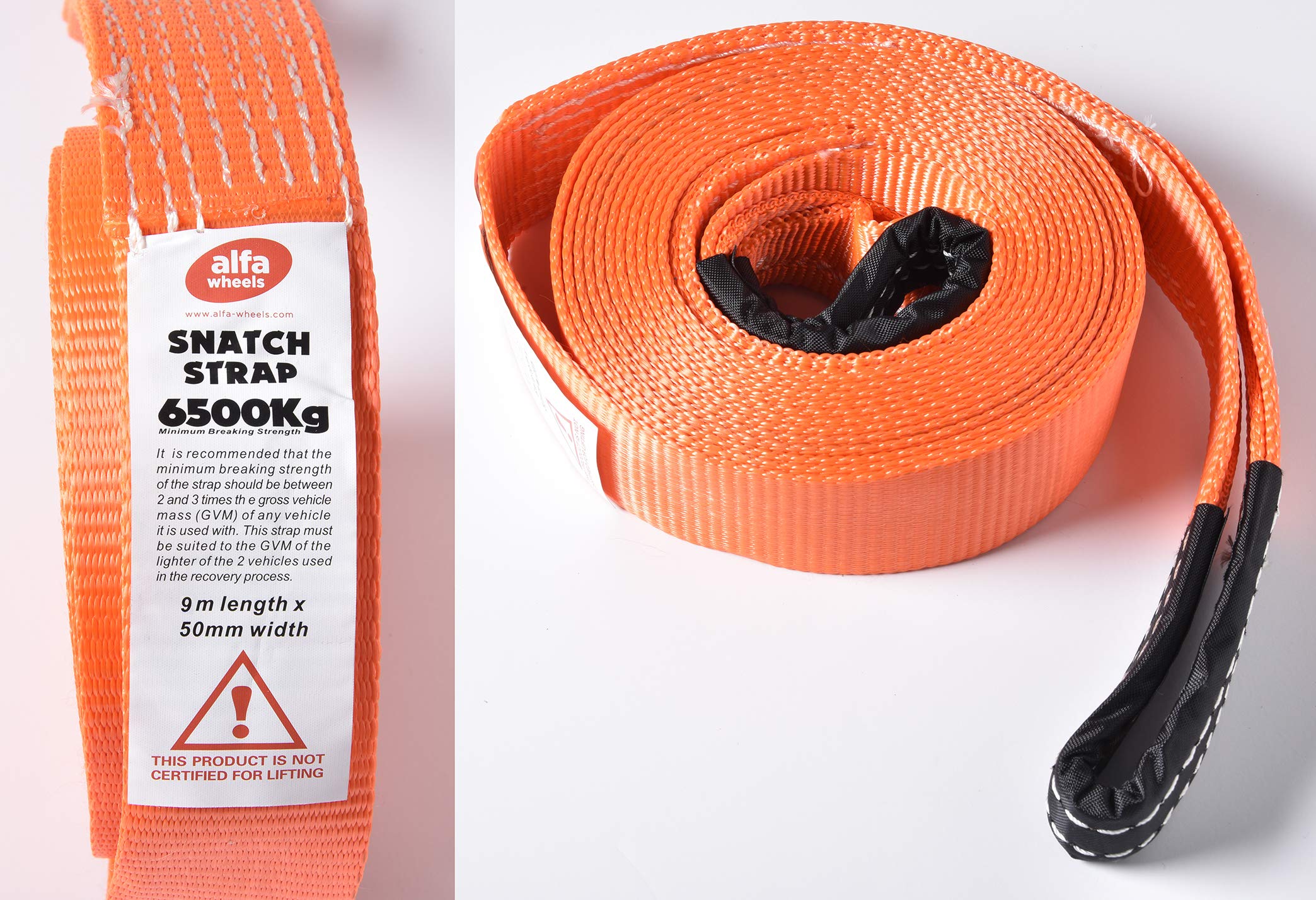 HiGear 2" X 30', 6.5 Ton 2 Inch X 30 Ft. Polyester Tow Strap Rope 2 Loops 14,000lb Towing Recovery 2x30 by Alfa Wheels (Orange, 2in 30ft 2x30)