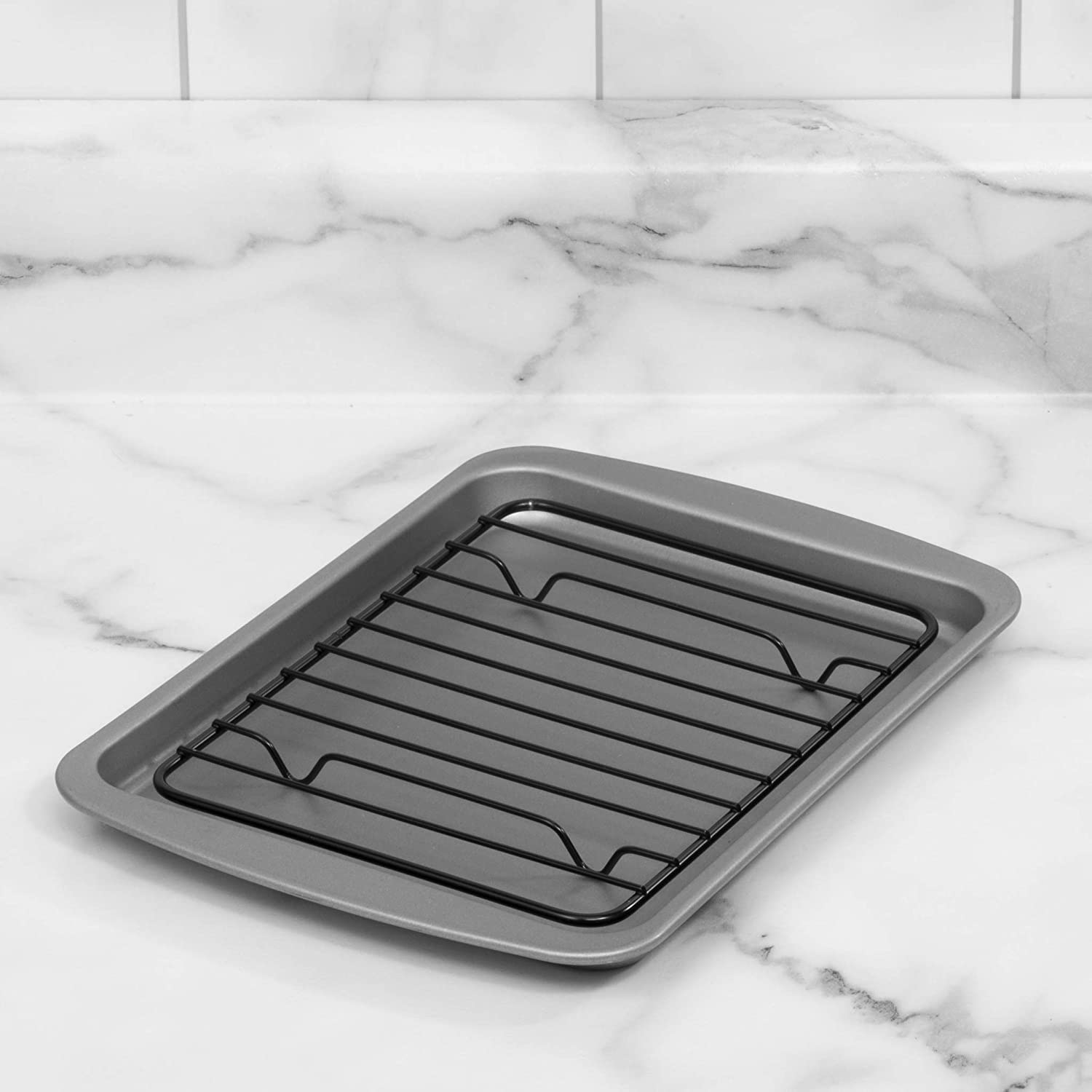 G & S Metal Products Company HG56R OvenStuff Toaster Oven Cookie Baking Pan with Nonstick Cooling Rack, 8.5'' x 6.5'', Gray