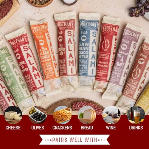 Foustman's Salami Beef Artisanal, Nitrate-Free, Naturally Uncured, Gluten-Free, Dairy-Free, No Pork, 8 Oz Sticks
