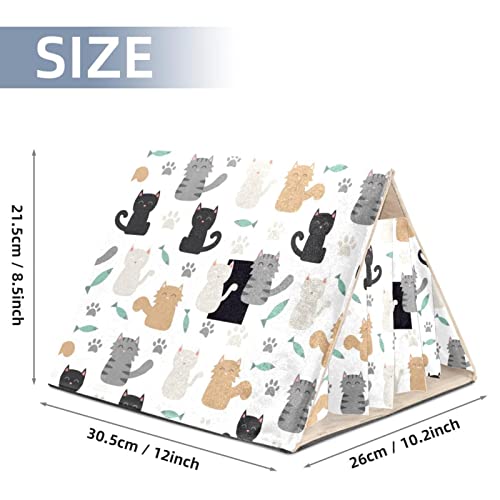 RATGDN Small Pet Hideout Funny Cats and Paws Pattern Hamster House Guinea Pig Playhouse for Dwarf Rabbits Hedgehogs Chinchillas
