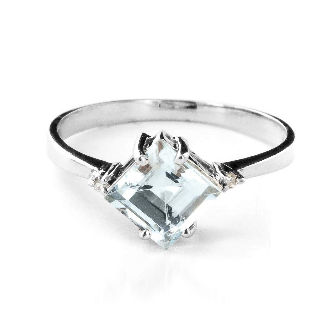 Galaxy Gold GG 1.77 Carat 14k Solid White Gold Ring with Natural Diamonds and Aquamarine - Size 7