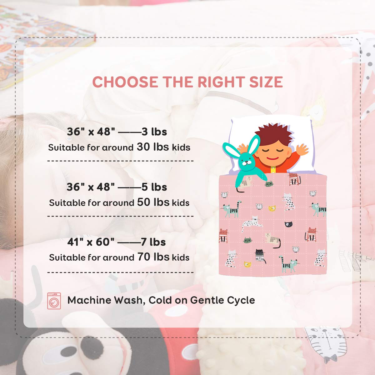 Sivio Weighted Blanket,Cotton and Minky Fleece Throw Blanket with Beads, Reversible Heavy Blanket, 3lbs 36x48 Inch, Pink Cat