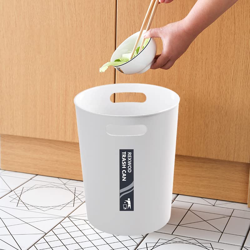 REXWOD Small Trash Can Wastebaske 1.5 Gallon Garbage Bin Round for Small Space Bathroom Office Bedroom,White 2 Pack