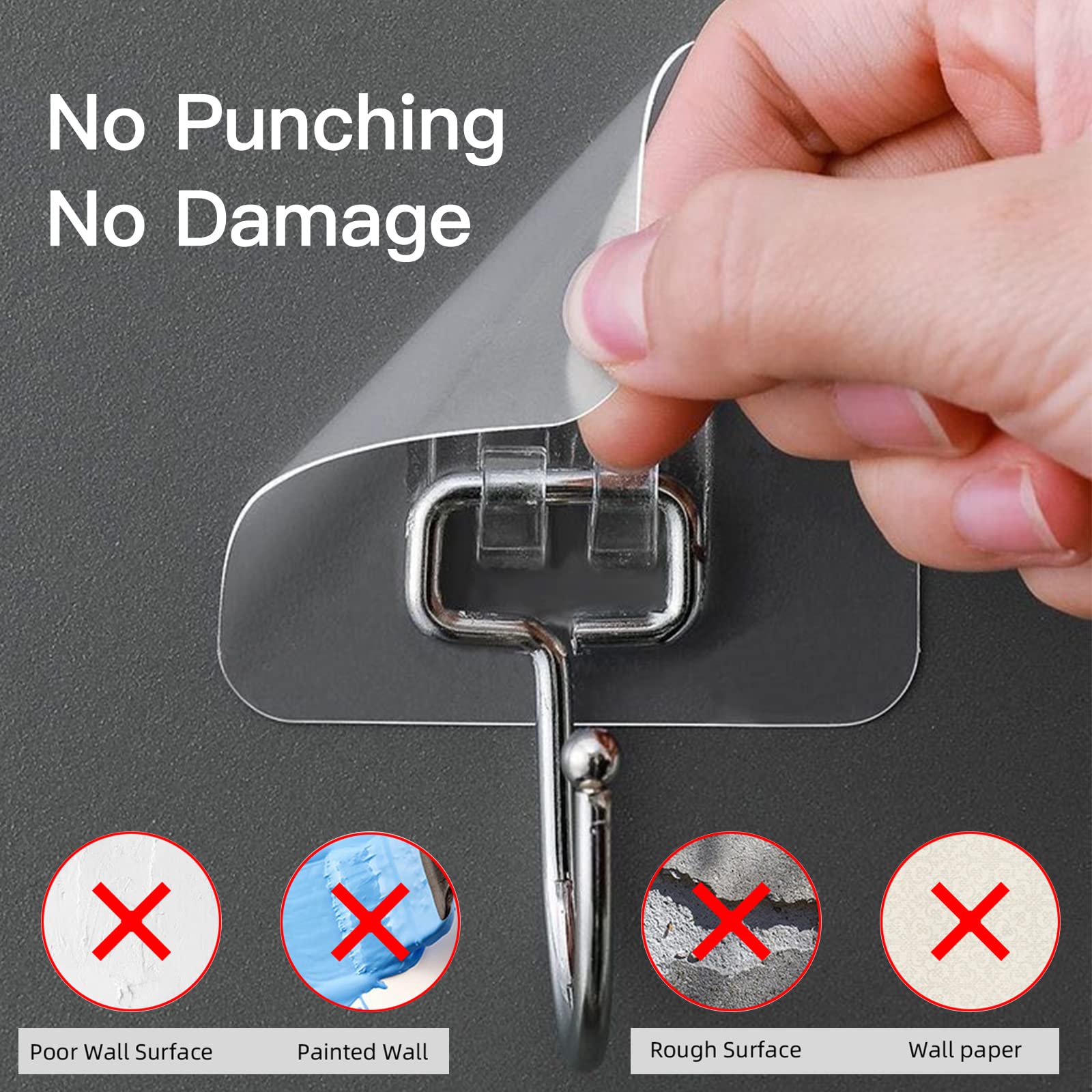 Strjobaili 20 Pack Large Adhesive Hooks for 44 lb(Max) Hanging Heavy Duty, Self Adhesive Sticky Hooks Waterproof Stainless Steel Wall Hooks for Home Bathroom Shower Kitchen Outdoor Utility Hooks